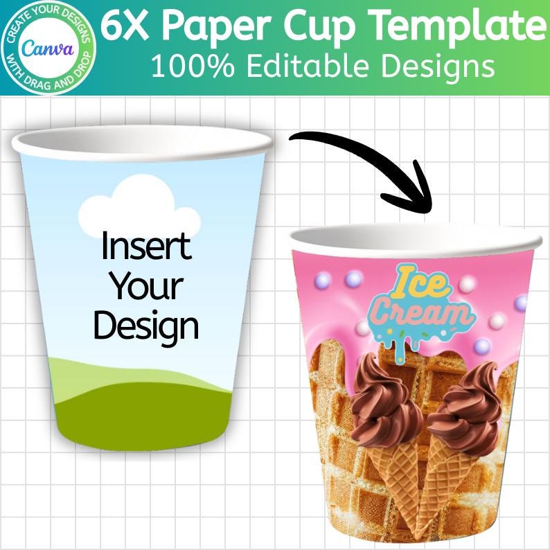 Paper Cup Template Bundle, Canva Editable Paper Cup Label, 4oz, 8oz ...