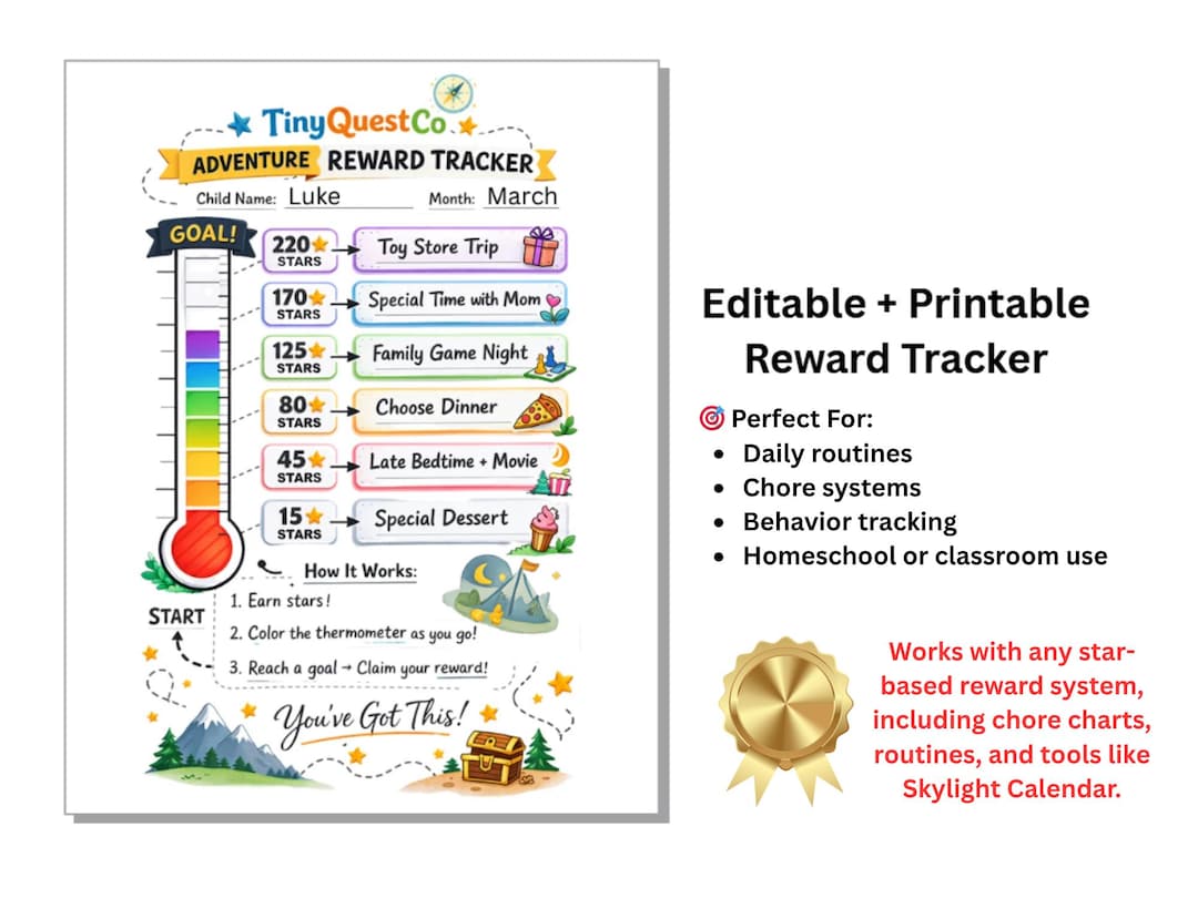 Editable Printable Reward Chart for Kids | Behavior Chore Routine ...