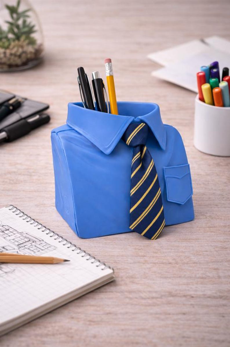 Suit & Tie Pen Holder STL and 3MF File, Father's Day Desk Organizer ...
