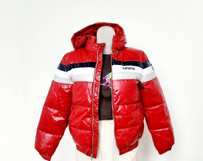 Levi's Gender Neutral Red Puffer Coat, Kids Snowboard Jacket, Hooded ...