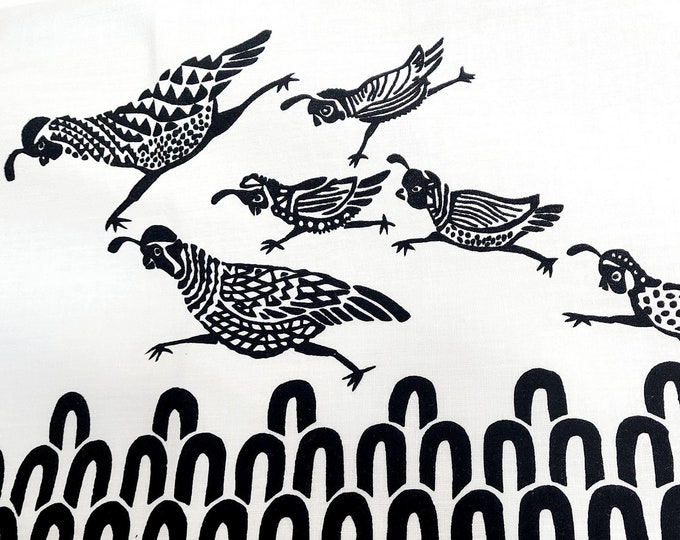 Vtg Harwood Steiger White Cotton Fabric, Six Quail, 6 Yards Repeat ...