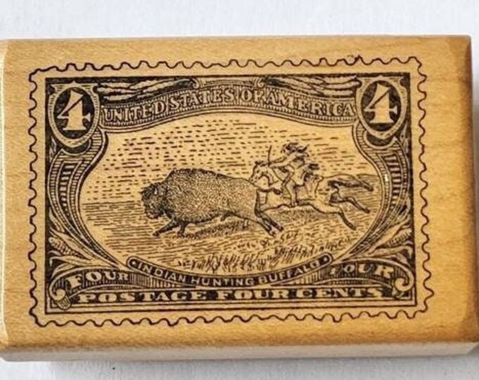 Indigenous People Hunting Buffalo Stamp, Imaginair Designs Wood Stamp ...
