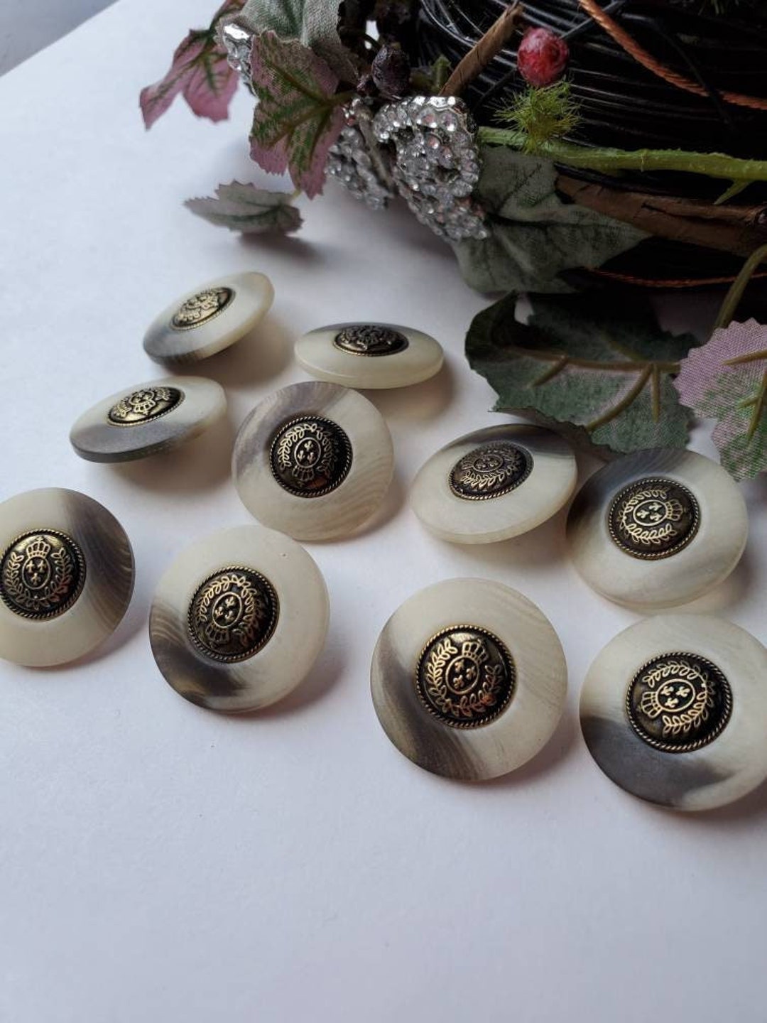 Vintage Horn Black & White Shank Buttons, Group Ten 10 Coat Buttons ...