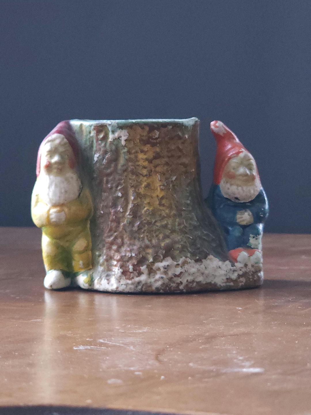 Vintage Woodland Gnomes at Base of Tree Trunk, Mid Century Pottery ...