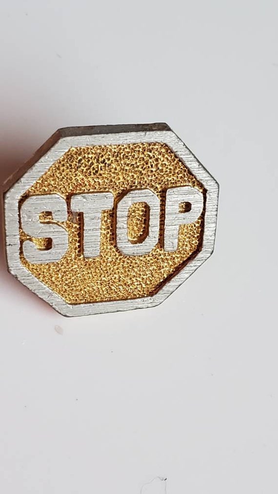 Tiny Metal Engraved Lettering "STOP" Sign Lapel Pin, … - Gem