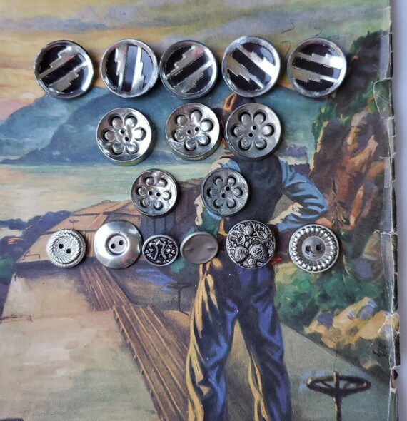 Old Silver Tone Metal Buttons Set 16 Silver Ornate Button - Etsy