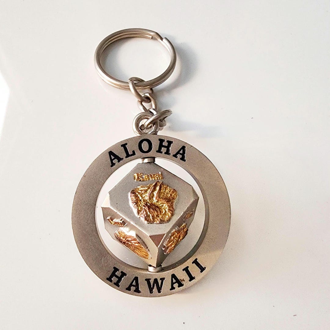 Vintage Keychain Aloha Hawaii Spinning Cube in Circle, Geometric Shape ...