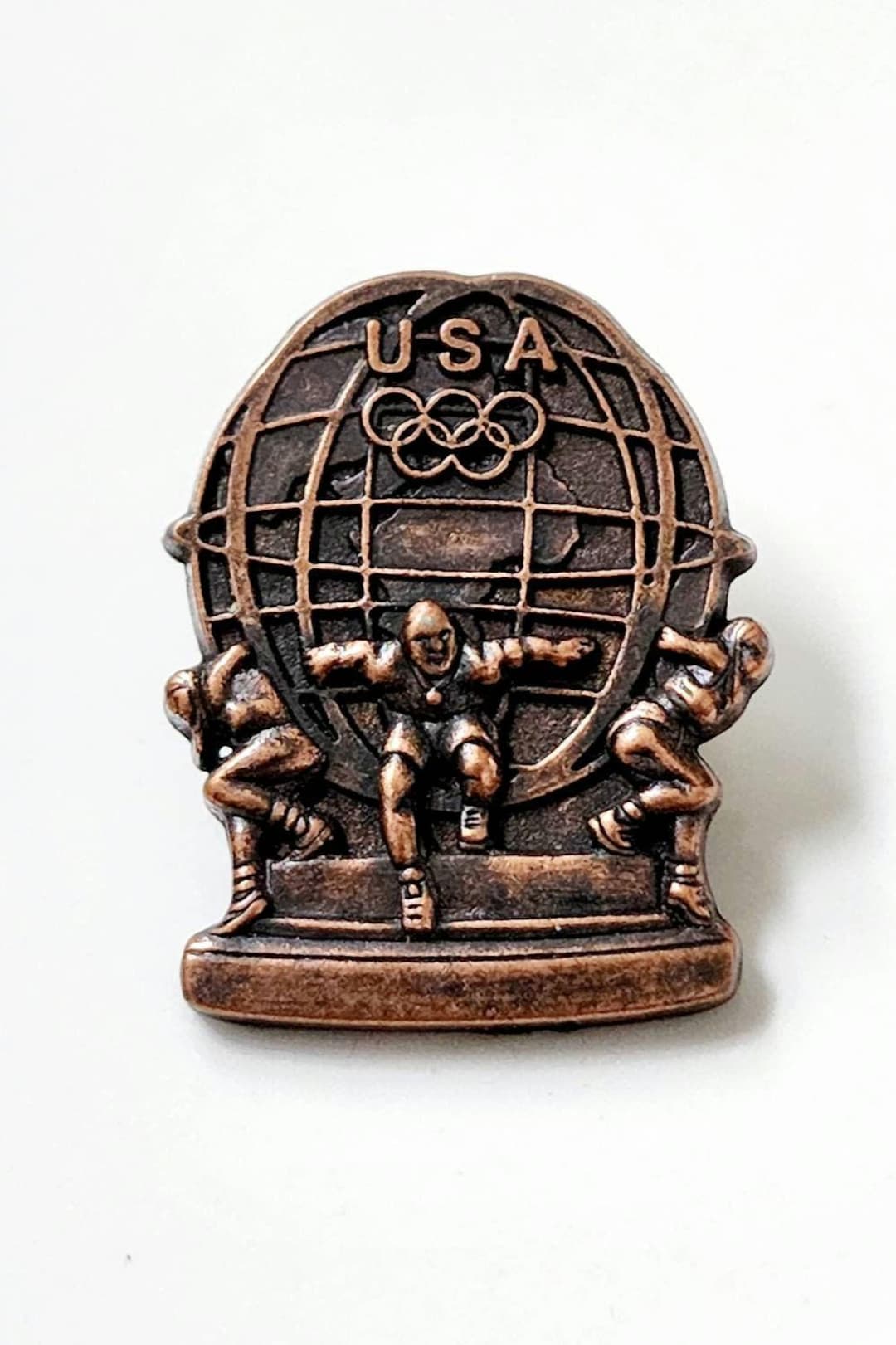 Vintage USA Olympics Lapel Pin, Atlas, Men World on Back, Olympics ...