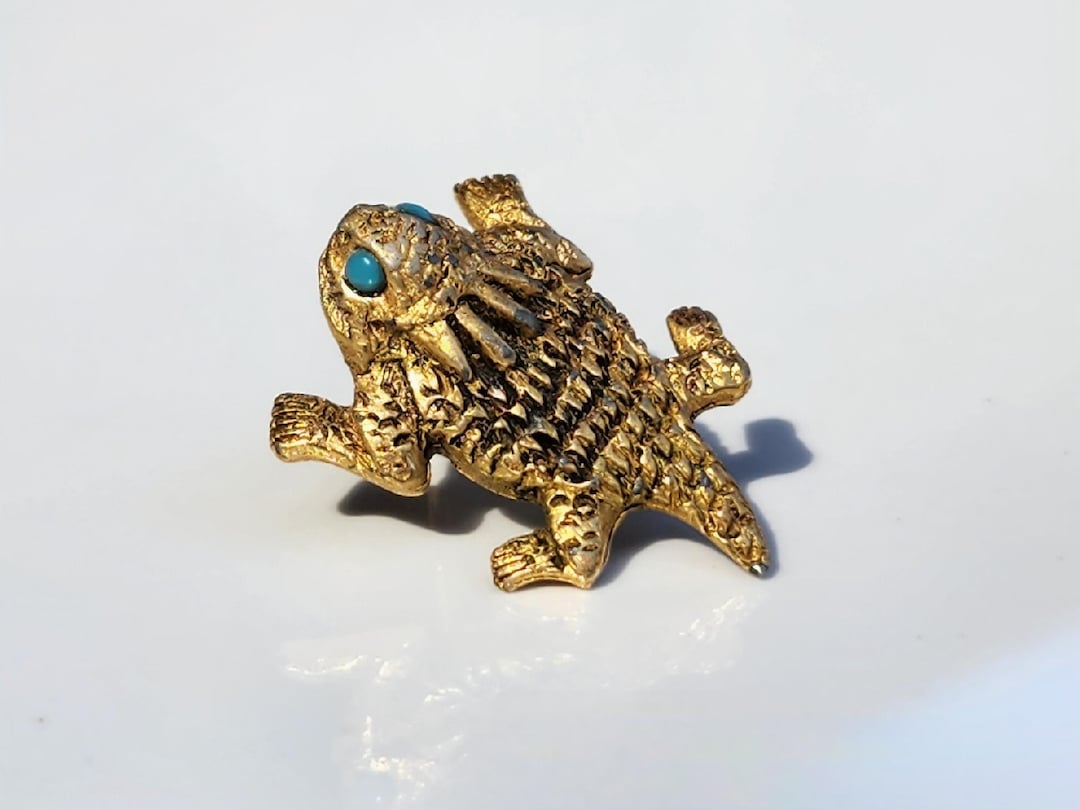 J Ritter Gecko Pin, Small Goldtone Reptile With Turquoise Eyes, Whimsy ...