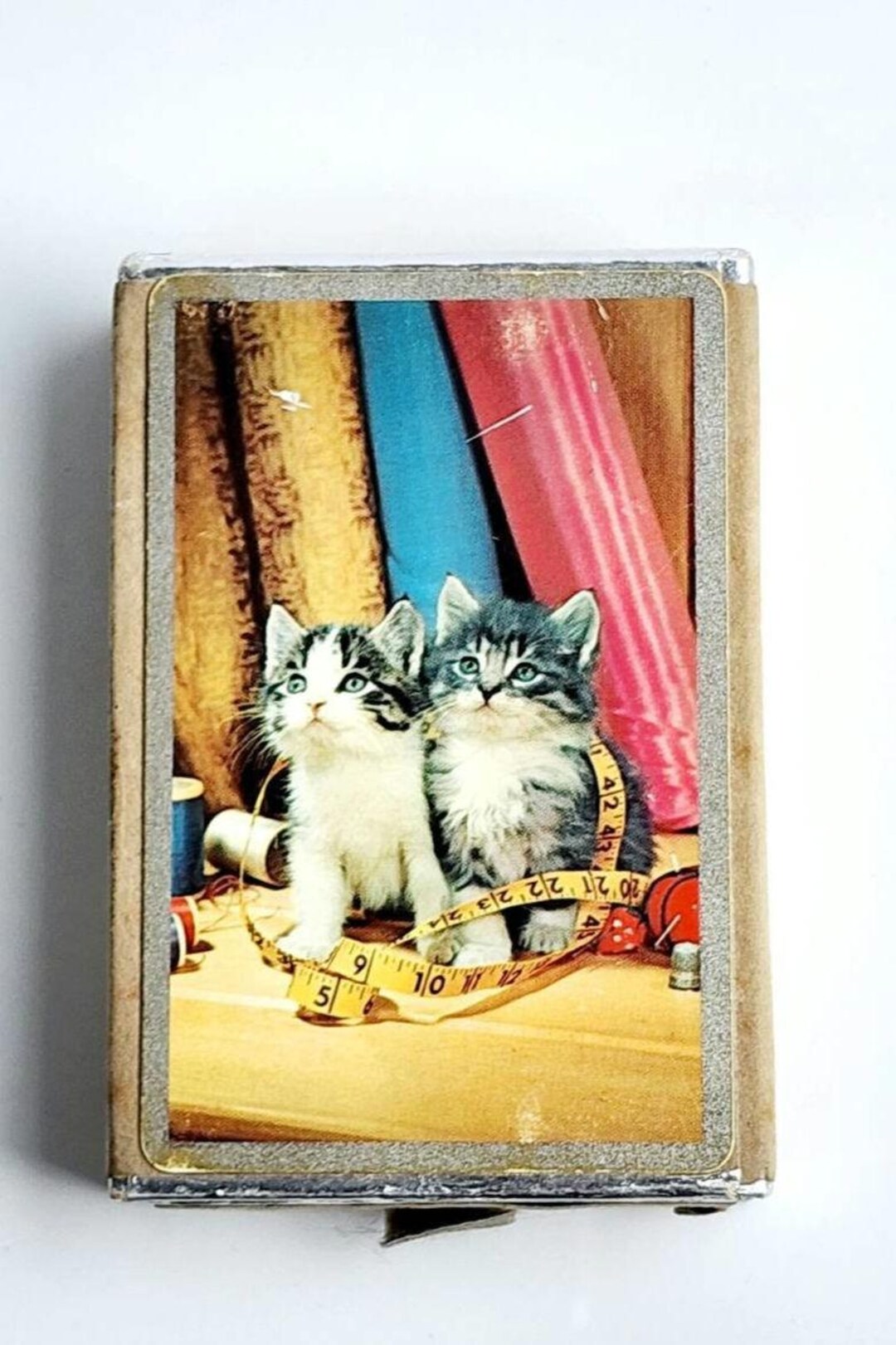 Cute Playful Kittens Playing Cards, Cat & Sewing Theme Playing Cards ...