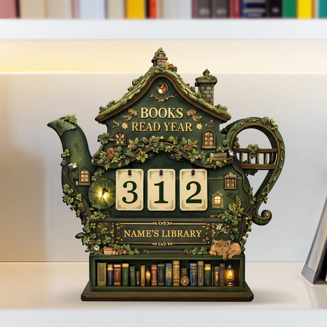 Personalized Books Read Tracker Wood Sign, Fantasy Teapot Library Decor ...