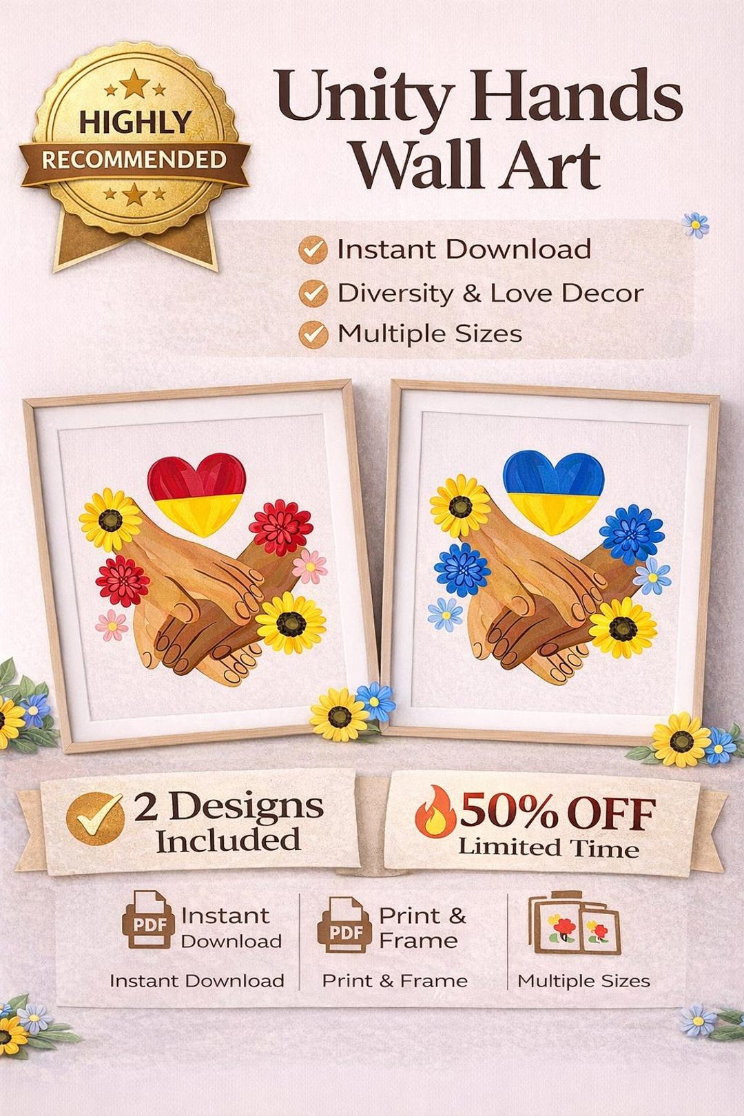 Unity Hands Wall Art Printable, Diversity & Love Wall Decor ...
