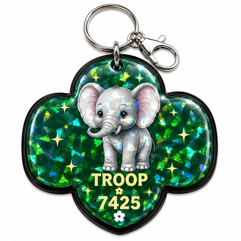 Personalized Girl Scout Troop Keychain | Holographic Clover, Promise ...