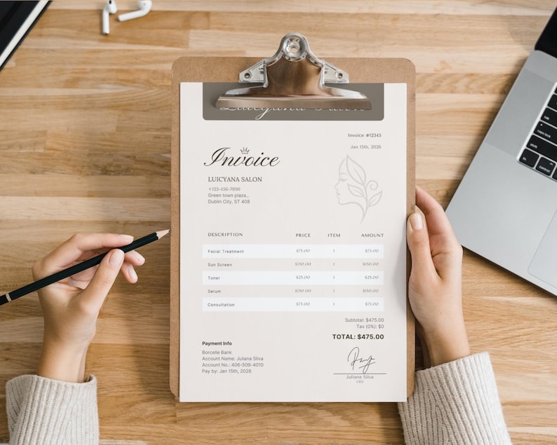 Editable Beauty Salon Invoice Template | Spa Esthetician Billing Form ...