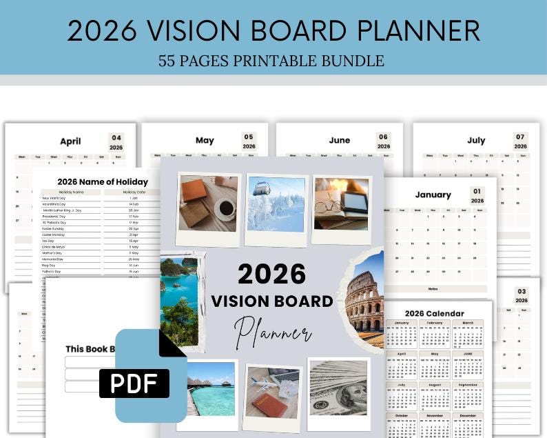 2026 Vision Board Planner Printable | Goal Setting Planner PDF ...