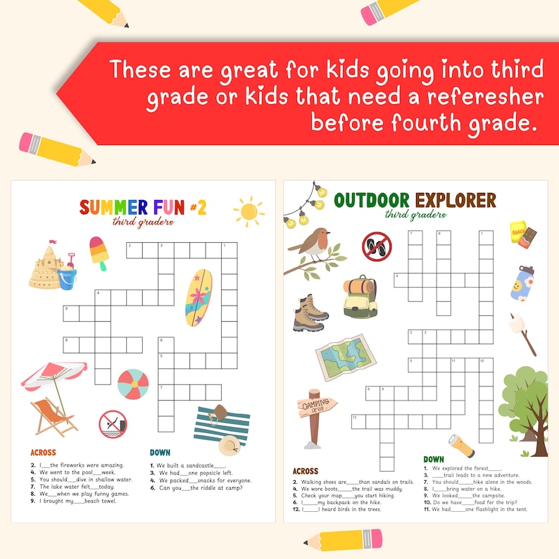 Summer Kids Activities Printable, Summer Fun Crossword Puzzle With 3rd ...