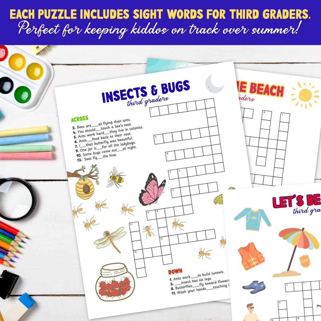 Summer Kids Activities Printable, Summer Fun Crossword Puzzle With 3rd ...