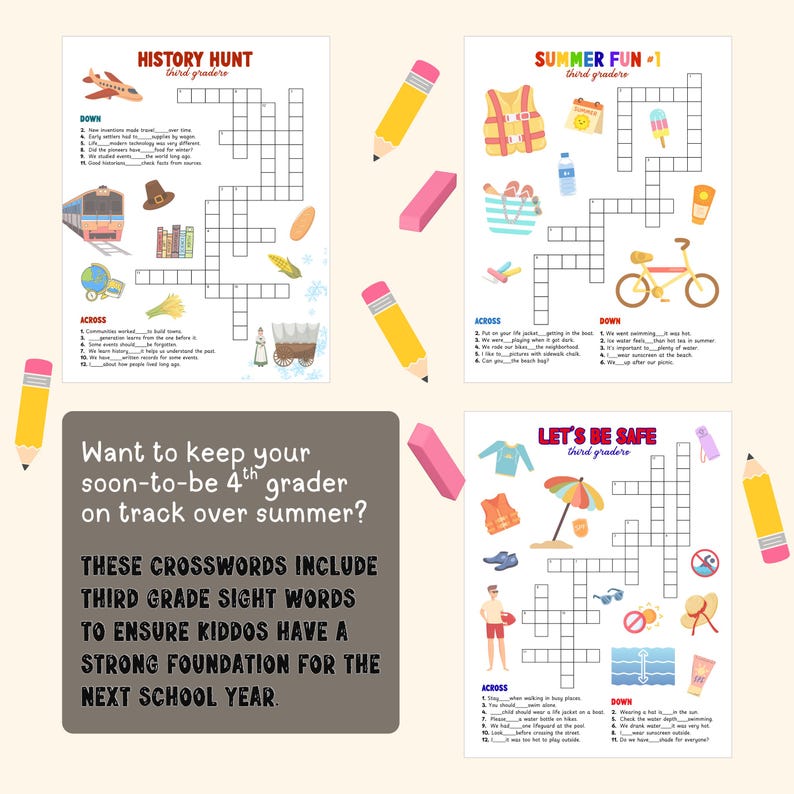 Summer Kids Activities Printable, Summer Fun Crossword Puzzle With 3rd ...