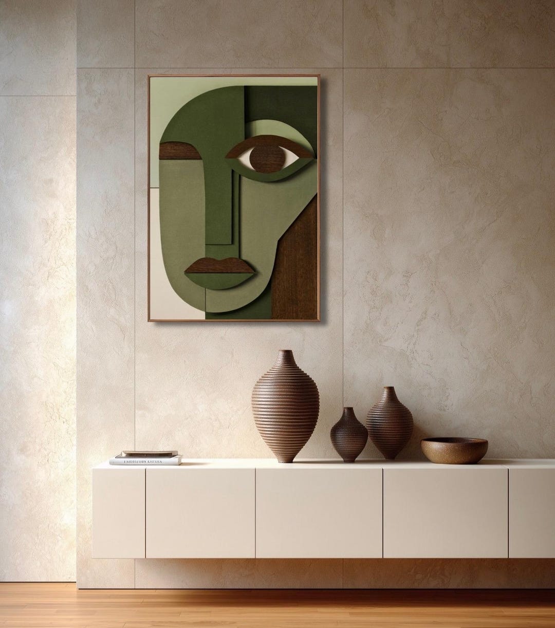 Modern Abstract Face Print, Minimalist Wall Art, Green Neutral Decor ...