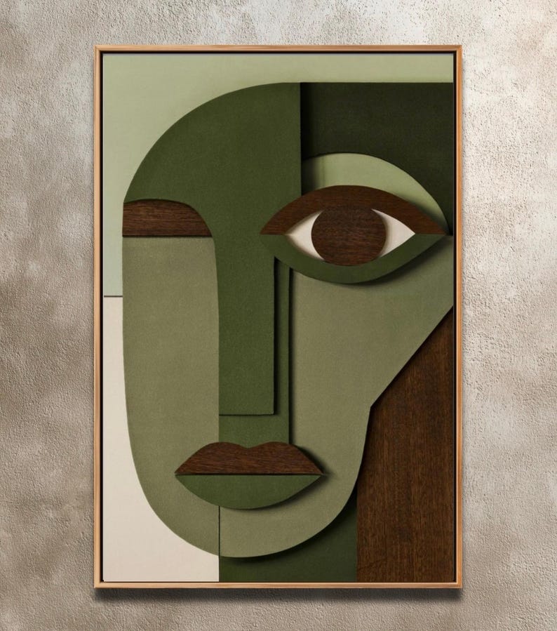 Modern Abstract Face Print, Minimalist Wall Art, Green Neutral Decor ...
