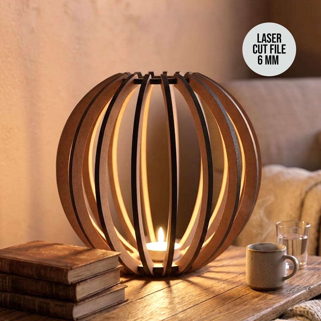 Modern Laser Cut Wooden Table Lamp, 6mm MDF DIY Lamp Template ...