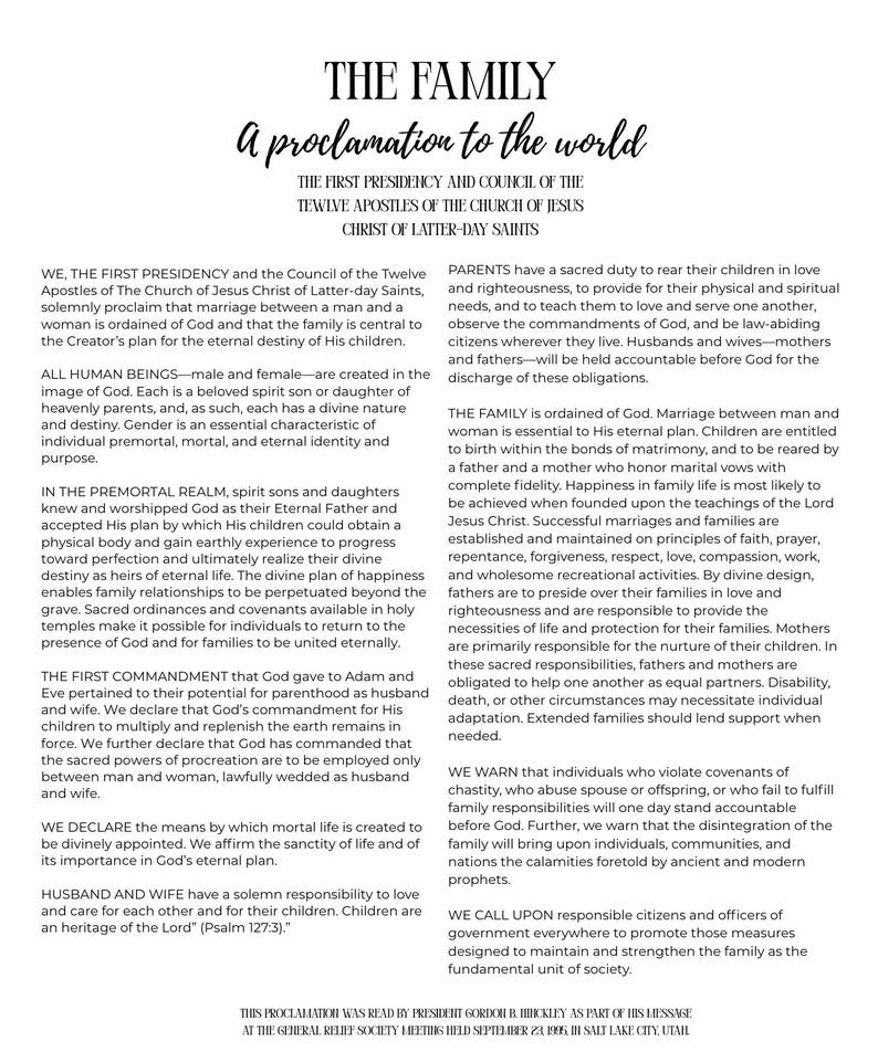 The Family Proclamation | LDS | Latter Day Saint Art - Etsy
