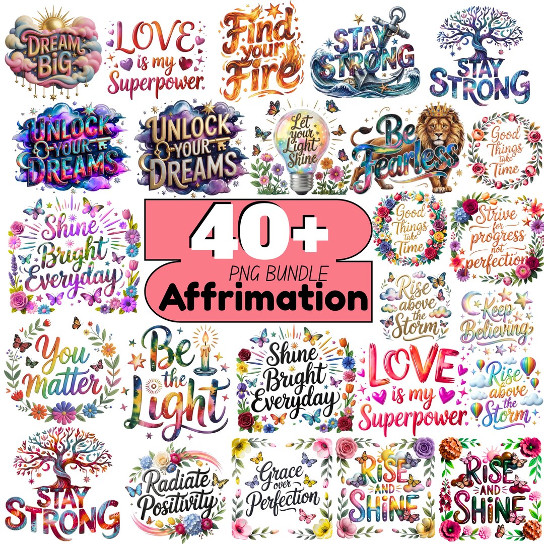 Inspirational Quotes Clipart PNG Bundle | Motivational Sayings, Rainbow ...