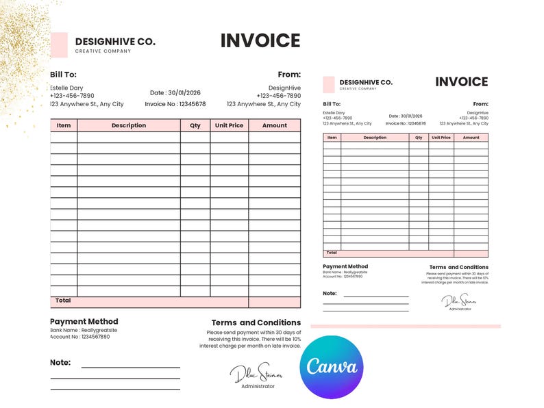 Editable Invoice Template & Printable Custom Order Form | Professional ...