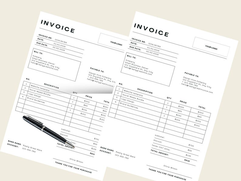 Editable Canva Invoice Template for Small Business | Professional ...