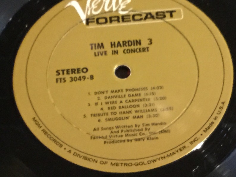 Tim Hardin 3 Live in Concert on Verve Forcast 1969 - Etsy