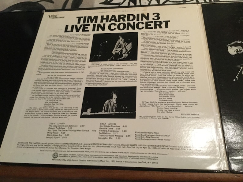 Tim Hardin 3 Live in Concert on Verve Forcast 1969 - Etsy