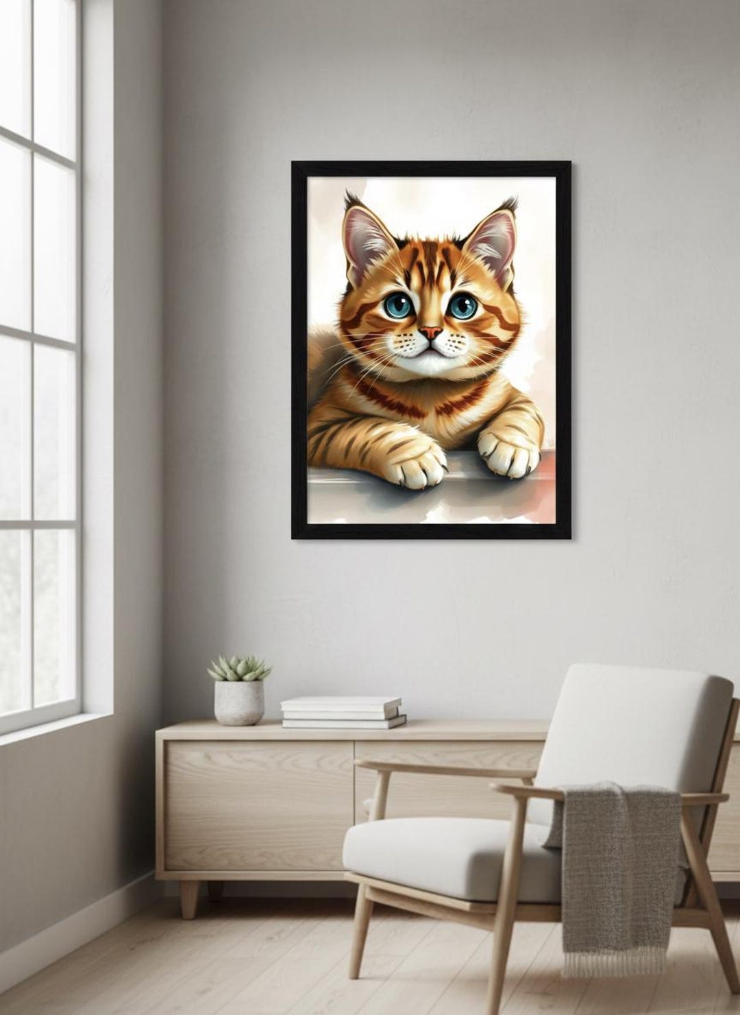 Orange Tabby Cat Wall Art Cute Kitten Poster With Black Wood Frame ...