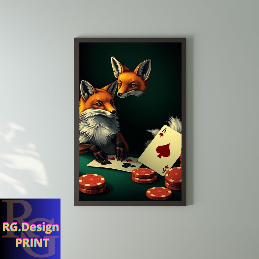 Fox Poker Wall Art Digital Download, Casino Fox Illustration, Printable ...