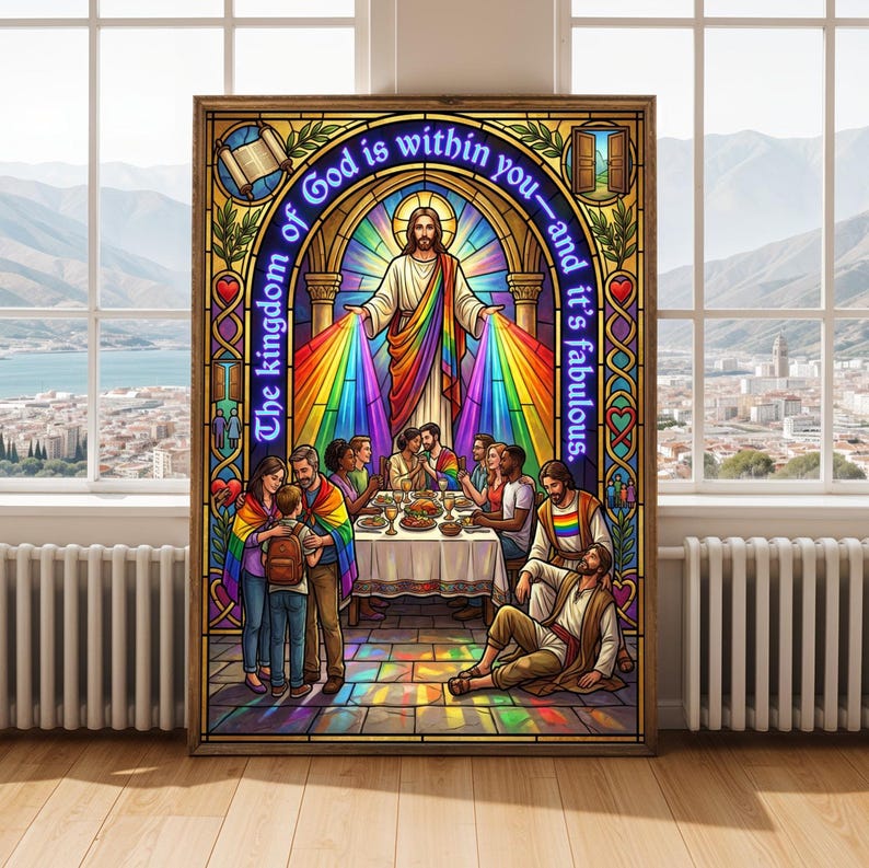 Rainbow Kingdom of God Stained Glass Print - LGBTQ Christian Wall Art ...