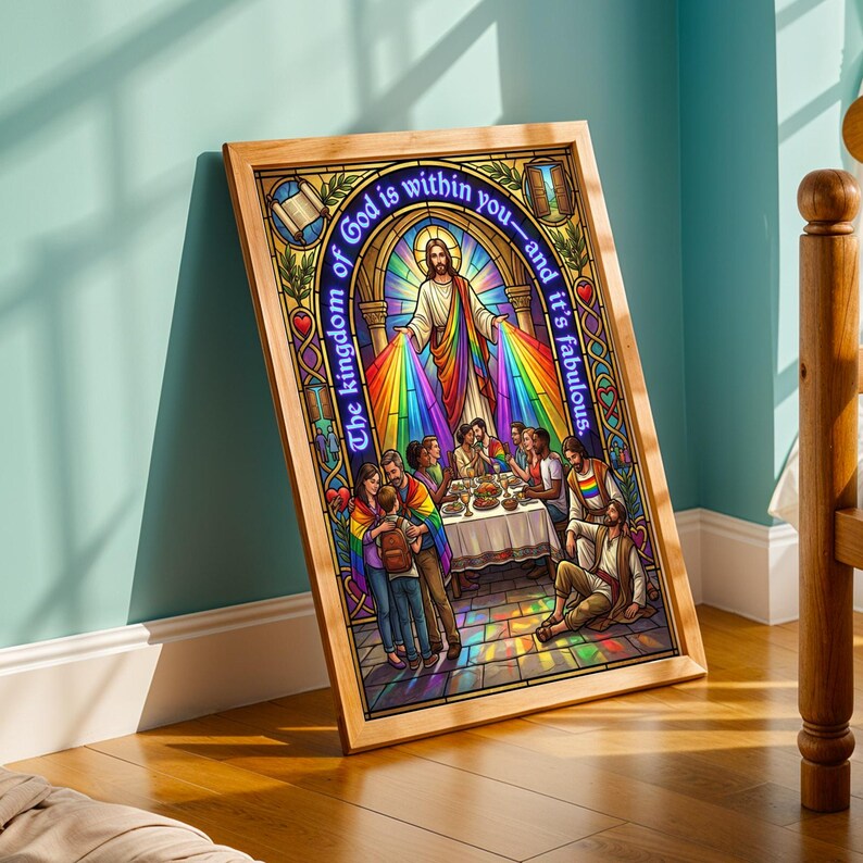 Rainbow Kingdom of God Stained Glass Print - LGBTQ Christian Wall Art ...