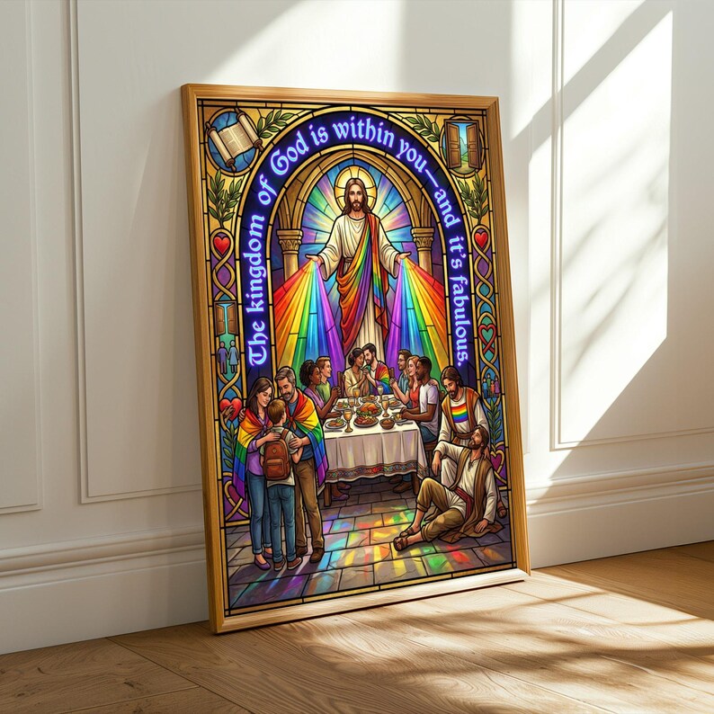 Rainbow Kingdom of God Stained Glass Print - LGBTQ Christian Wall Art ...
