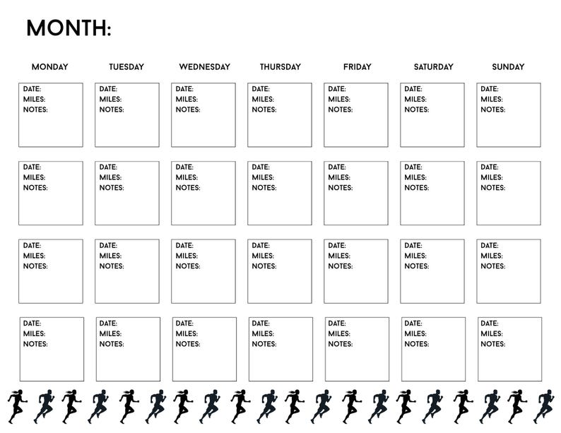 Monthly Running Log Tracker - Printable PDF Planner for Runners - Etsy
