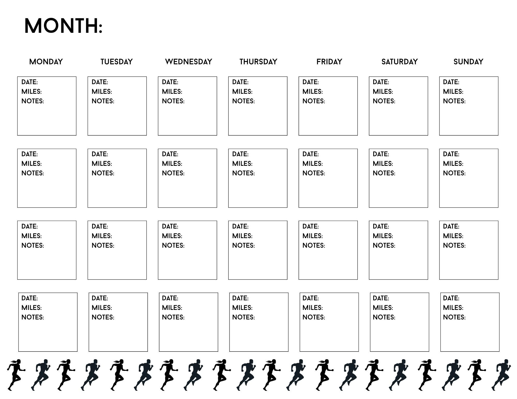 Monthly Running Log Tracker - Printable PDF Planner for Runners - Etsy