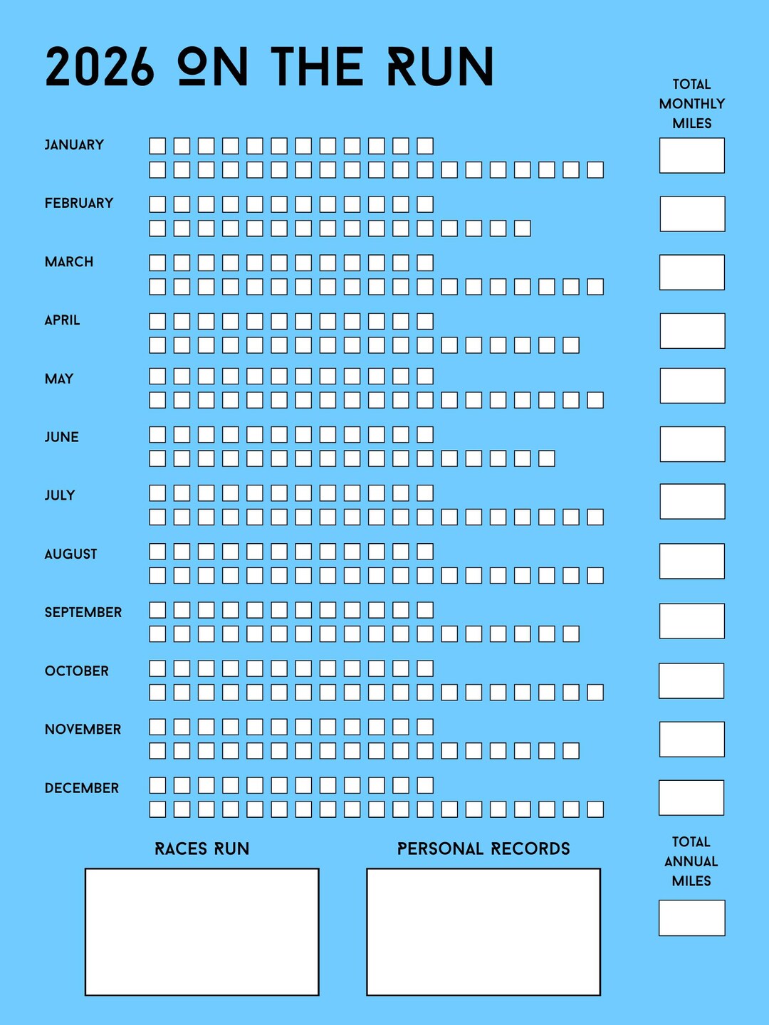 2026 on the Run - Annual Running Log Tracker | Printable Year-long ...