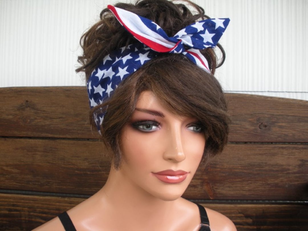 American Flag Wired Headband: Patriotic Dolly Bow Headscarf - Etsy
