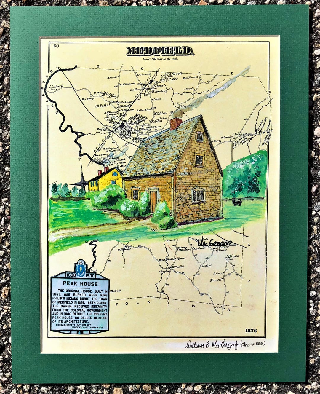 Peak House on Map of Medfield, MA. Art Print Taken From an Original ...