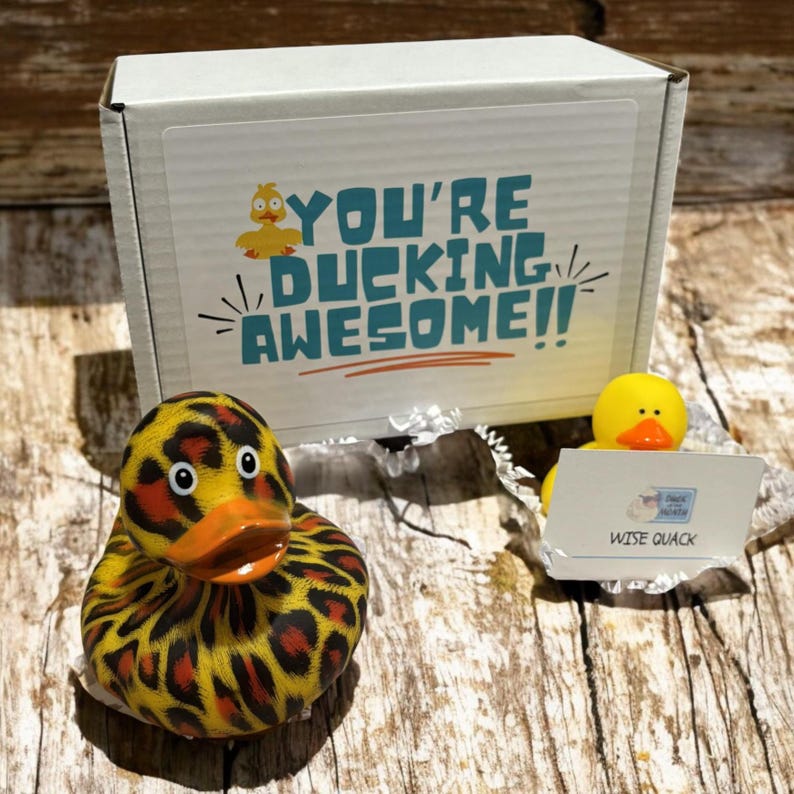Cheetah Print Rubber Duck Gift Box – Animal Print Duck, Trendy Gift ...