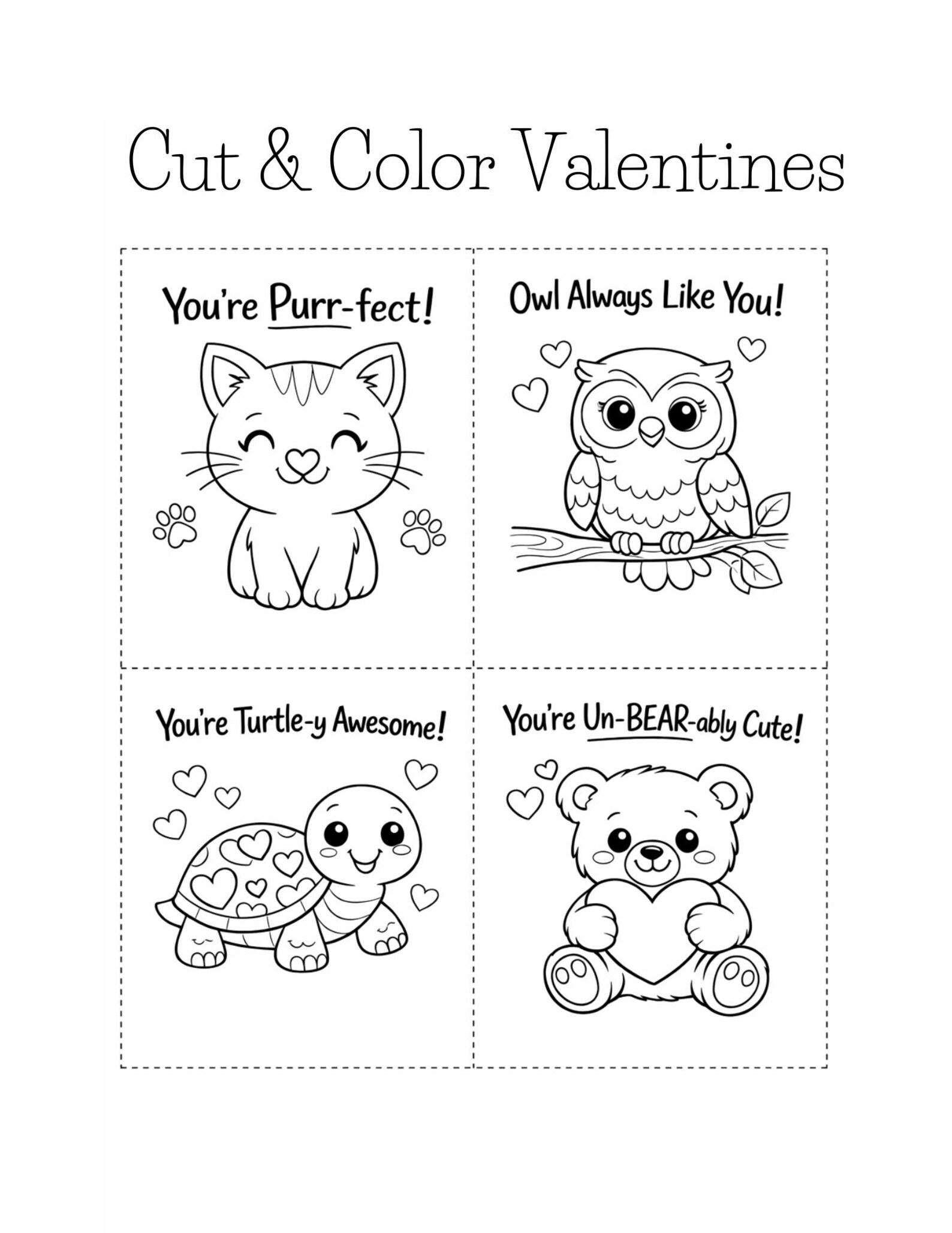 Preschool Valentine Coloring Cards Bundle | Cute Pun Valentines ...