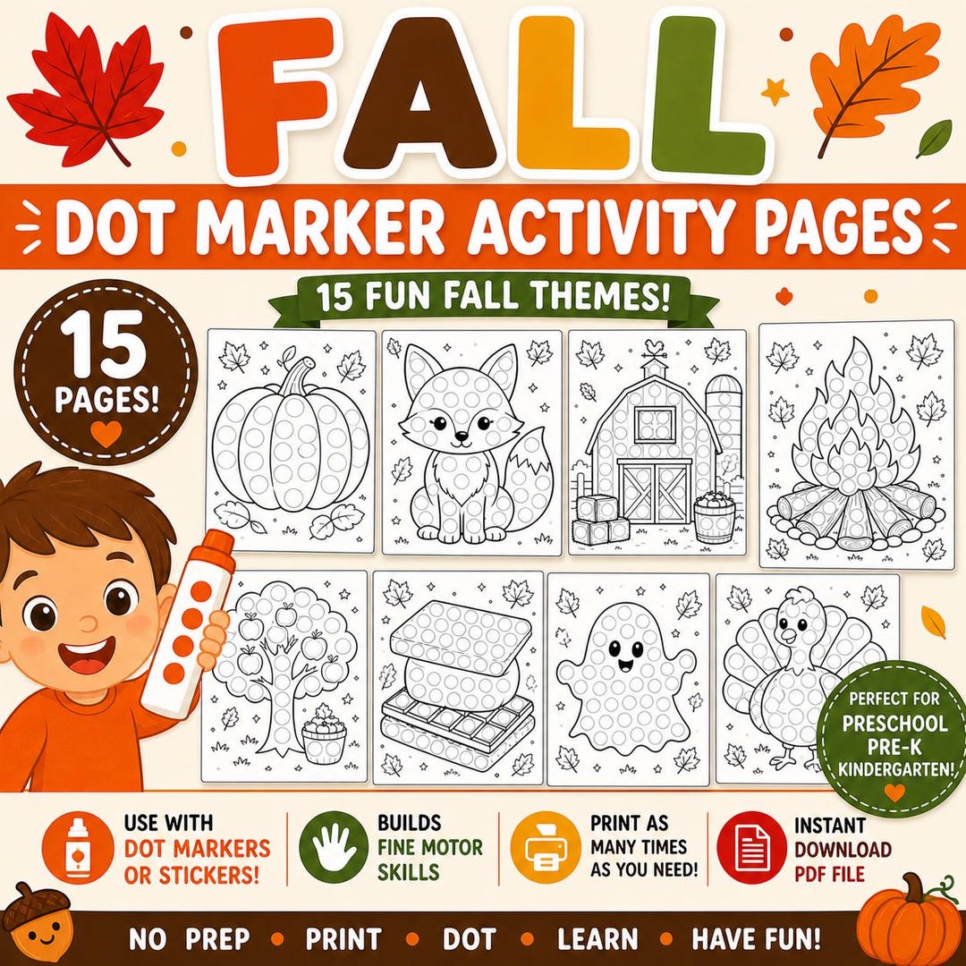 Fall Dot Marker Activity Pages, Do a Dot Worksheets, Autumn Preschool ...