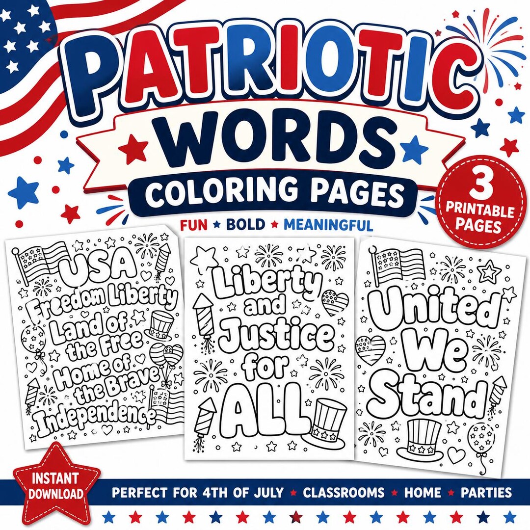Patriotic Words Coloring Pages | USA Freedom Liberty Independence ...