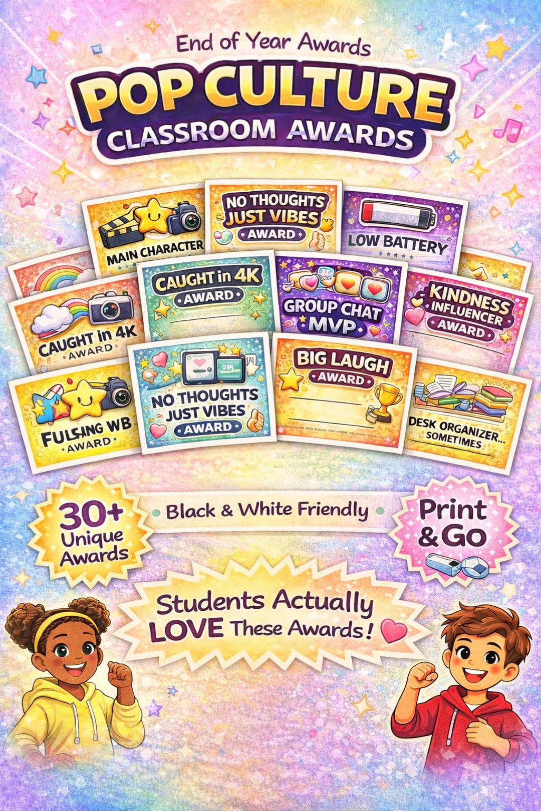 Pop Culture Classroom Awards Bundle | Funny Student Awards (digital ...