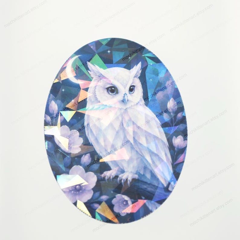 Sparkle Fantasy Moonlight Owl Vinyl Sticker, Midnight Floral Garden ...