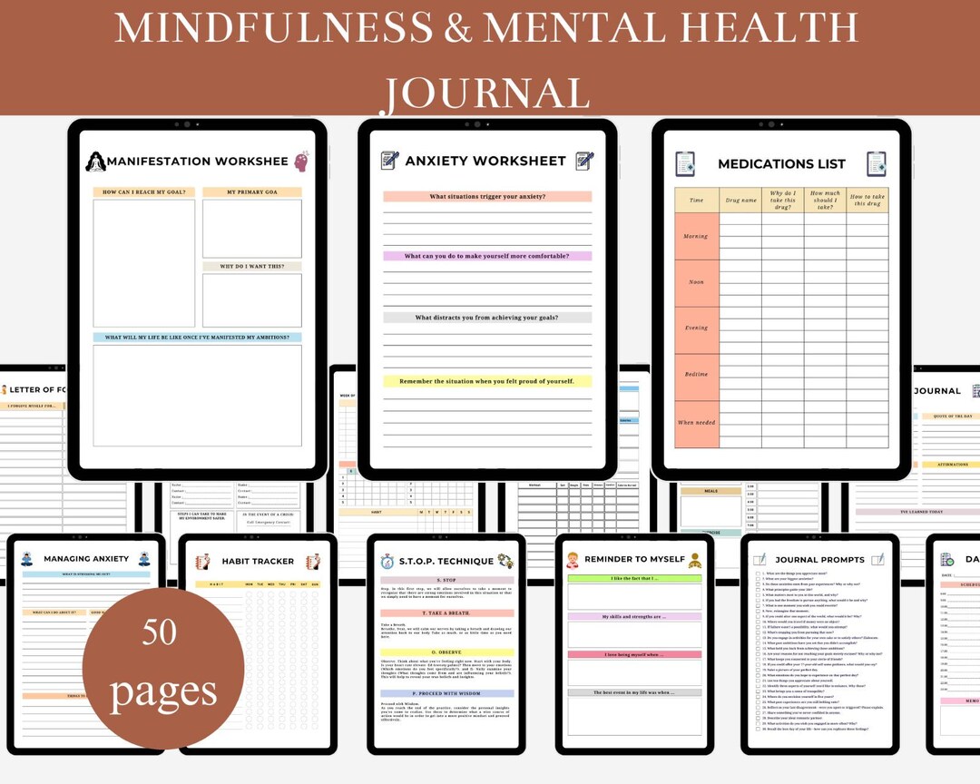 Mindfulness and Mental Health Planner, Mental Health Journal Bundle ...
