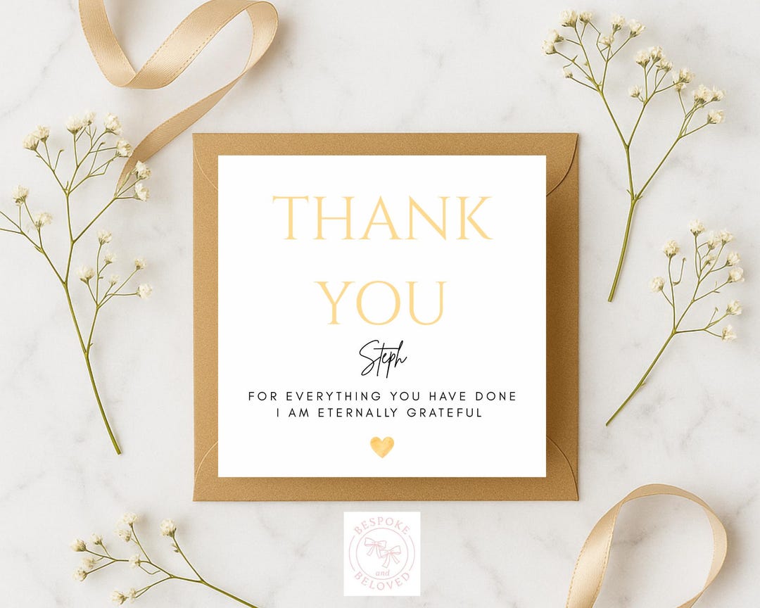 Handmade Personalised Elegant Thank You Card With Timeless Typography ...