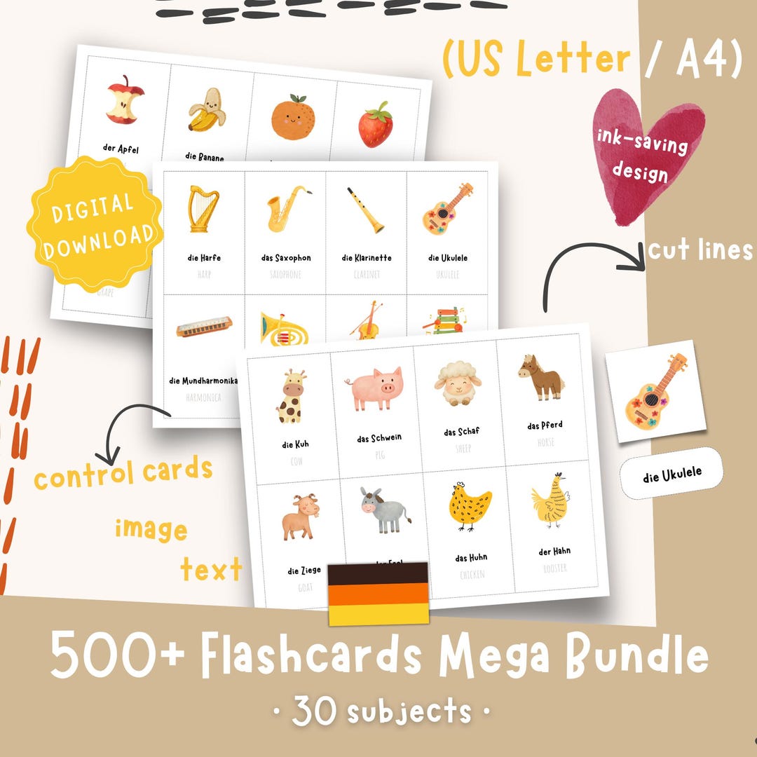 German Flashcards | 30 Themes, Montessori ESL Vocabulary (digital ...